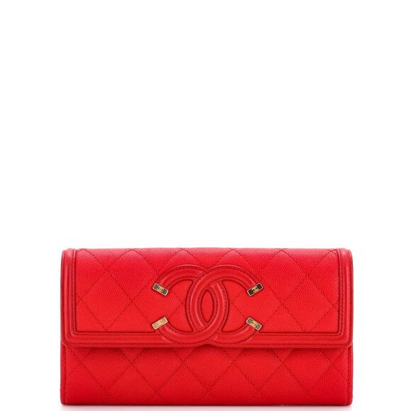 CHANEL | Bags | Chanel Filigree Flap Wallet Quilted Caviar Long Red ...